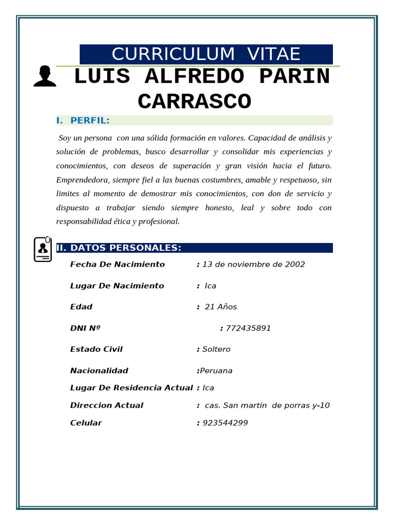 Luis Alfredo Parin Carrasco: Curriculum Vitae | PDF