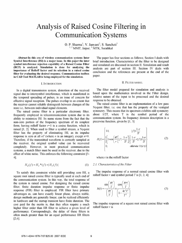 Analysis of Raised Cosine Filtering in Communication Systems | PDF