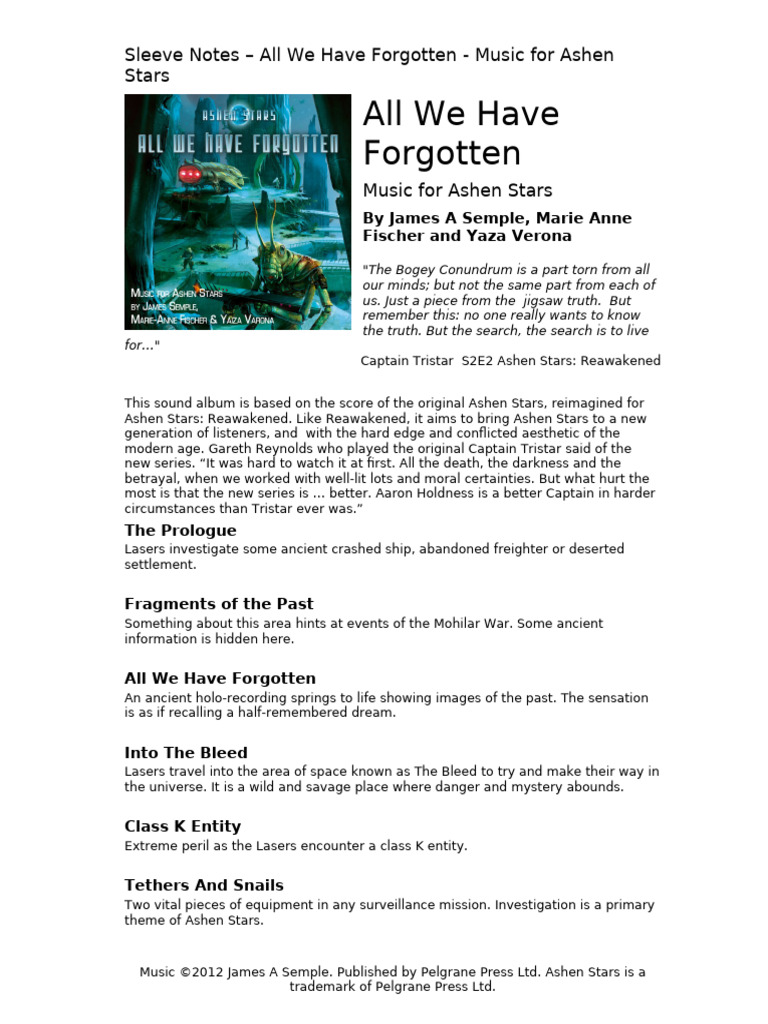 Ashen Stars - Sleeve Notes | PDF
