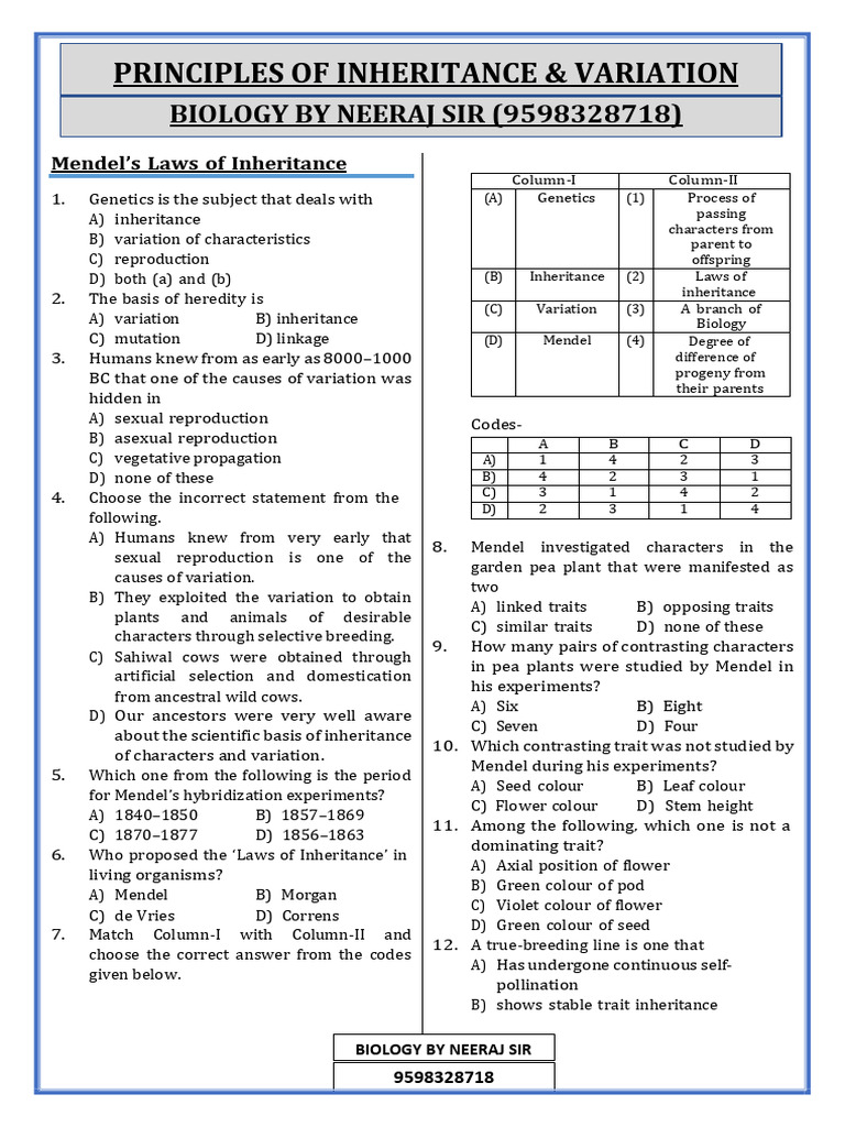 Genetics MCQ | PDF