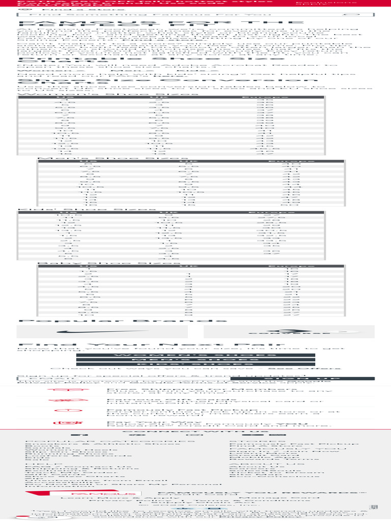 Shoe Size Conversion Charts US, UK, & EU, Famous Footwear | PDF | Shoe ...