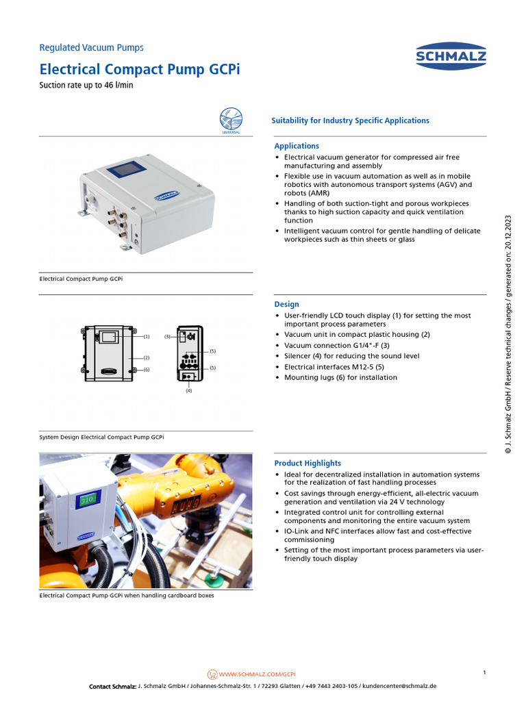 Electrical Compact Pump GCPi Overview | PDF | Pump | Vacuum