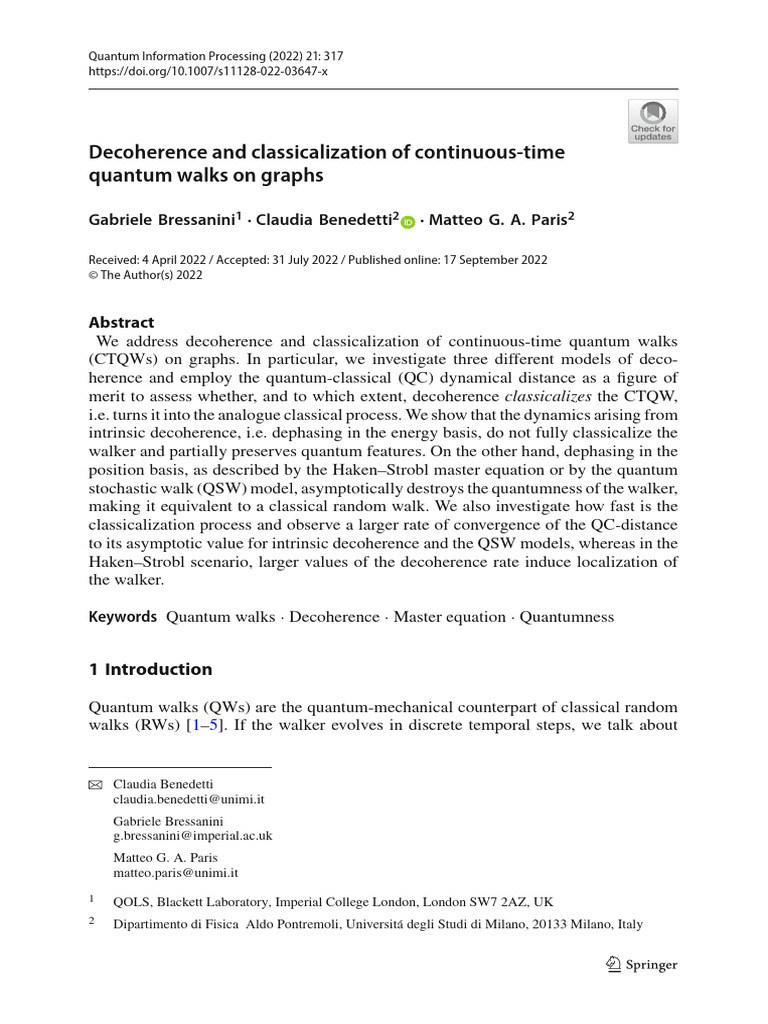 Decoherence and Classicalization of Continuous-Time Quantum Walks On Graphs | PDF