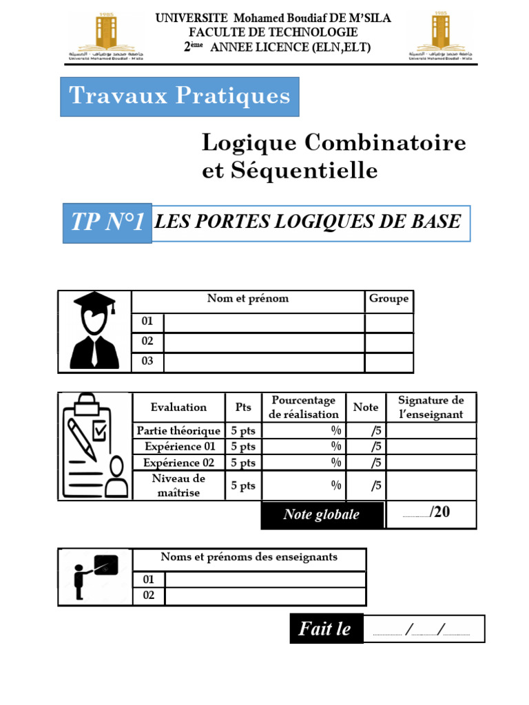 TP Logique 01 - Portes Logiques de Base - Coloré | PDF