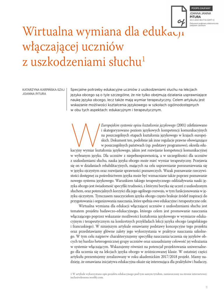 AA Wirtualna Wymiana Dla Edukacji Włączającej | PDF