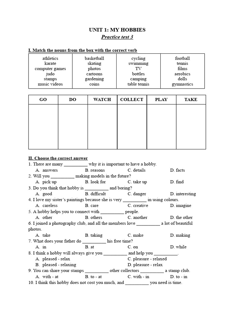 Unit 1 - My Hobbies | PDF | Hobbies | Home & Garden