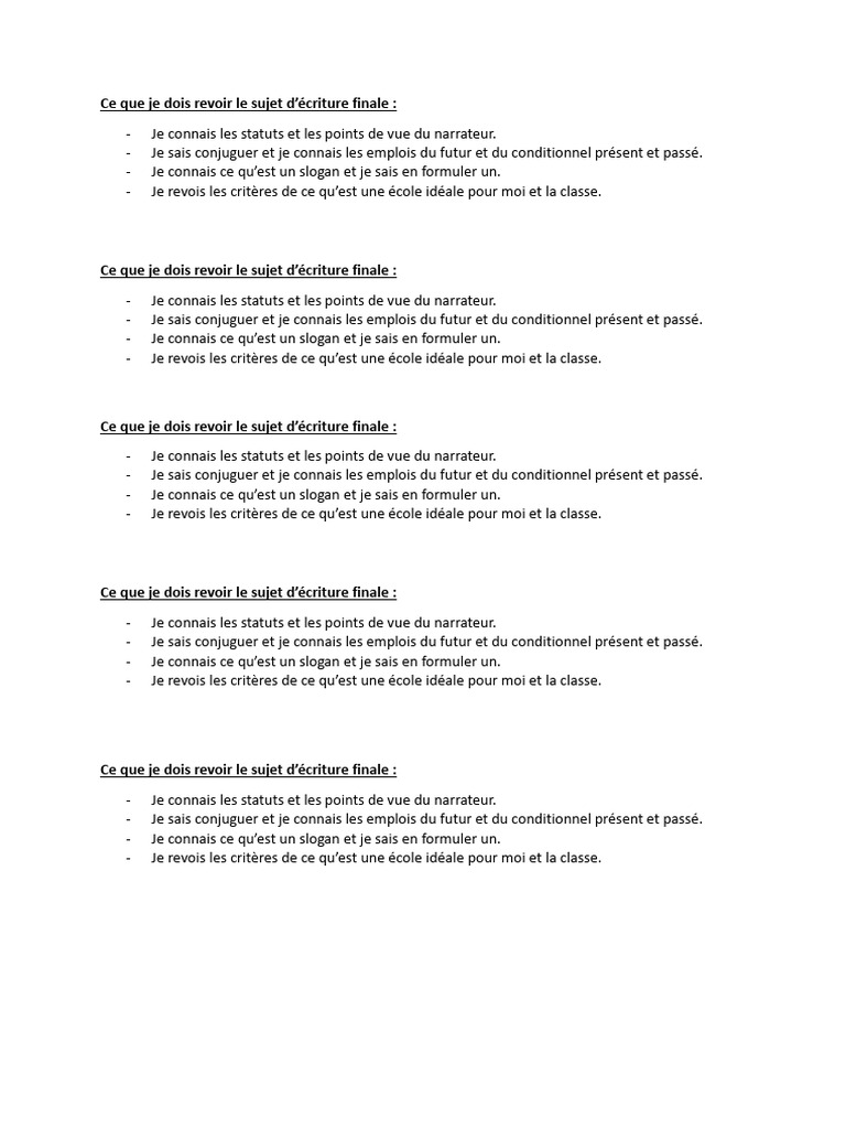 Ce Que Je Dois Réviser Pour l' Écriture Finale | PDF