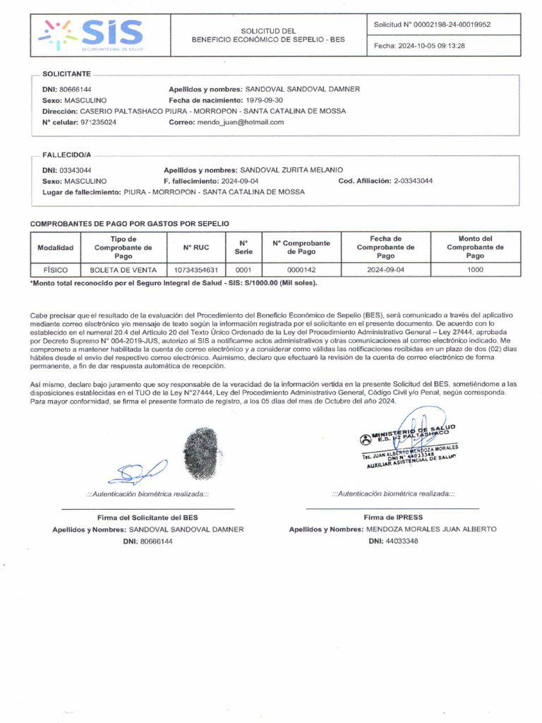 SOLICITUD BES SANDOVAL SANDOVVAL DAMNER-80666144 | PDF