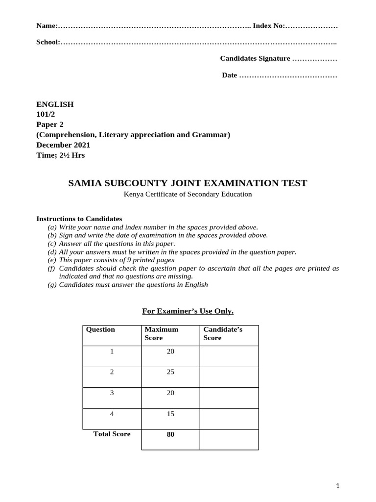 2022 Samia Mock English Paper 2 | PDF