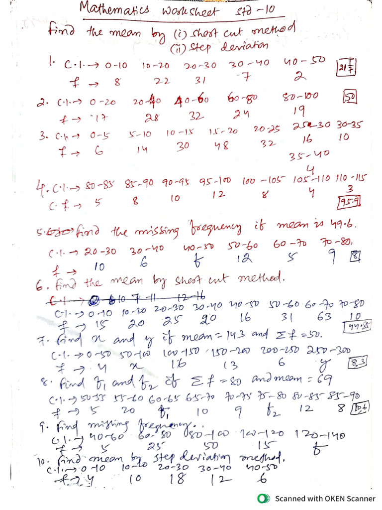 Mean Worksheet | PDF