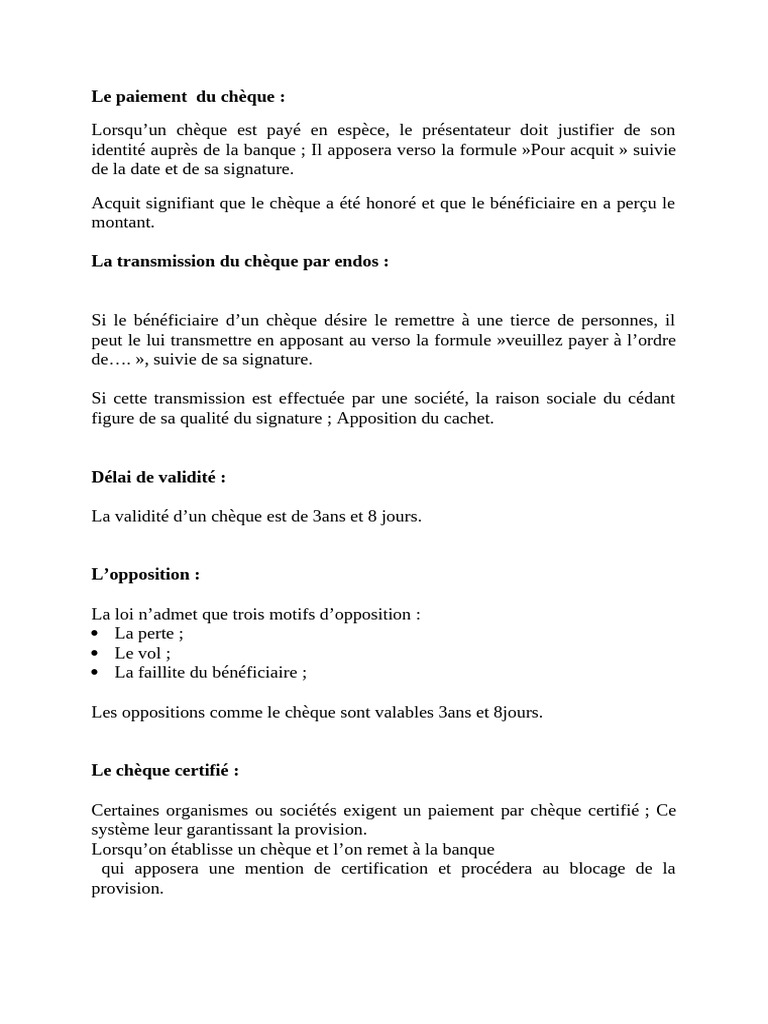 Le paiement du chèque | PDF