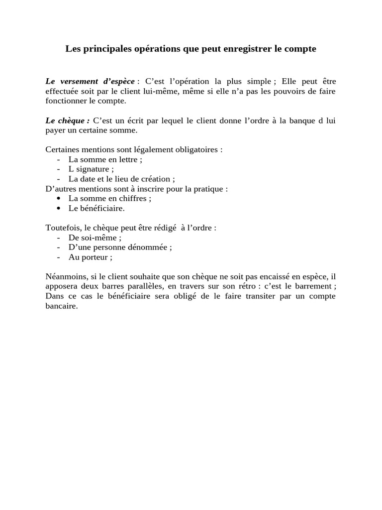 Les Principales Opérations Que Peut Enregistrer Le Compte | PDF