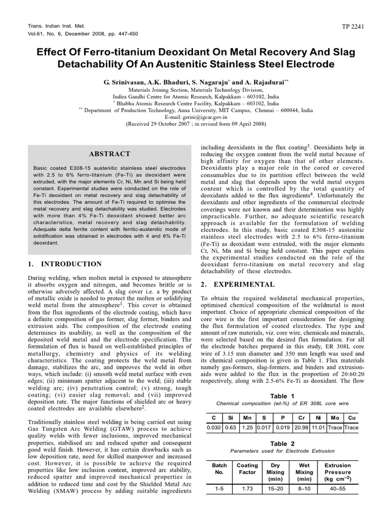 Effect Of Ferro-titanium Deoxidant On Metal Recovery And Slag ...