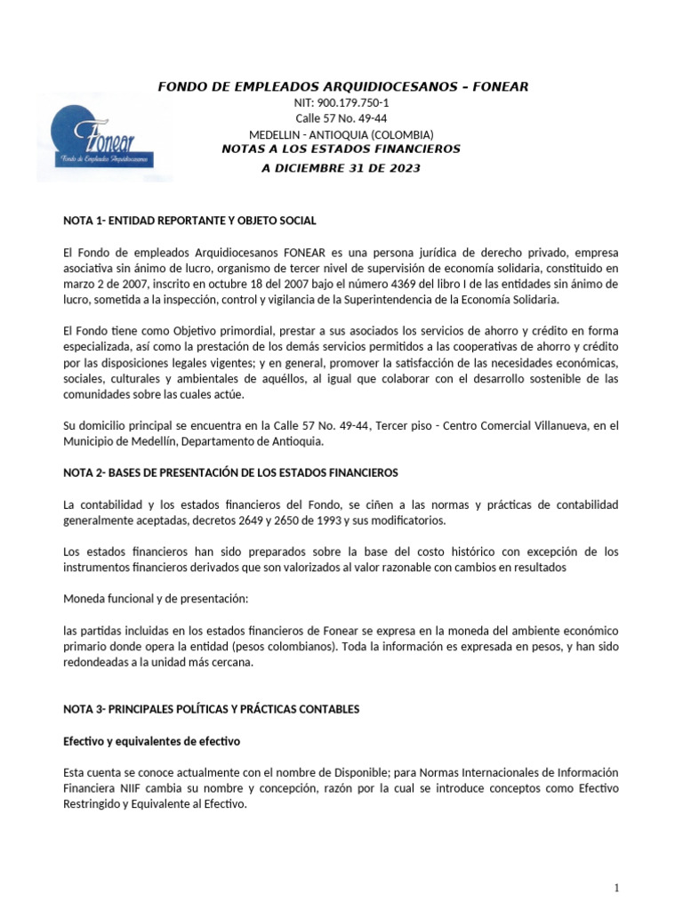 Notas Eeff Diciembre 2023 Fonear | PDF