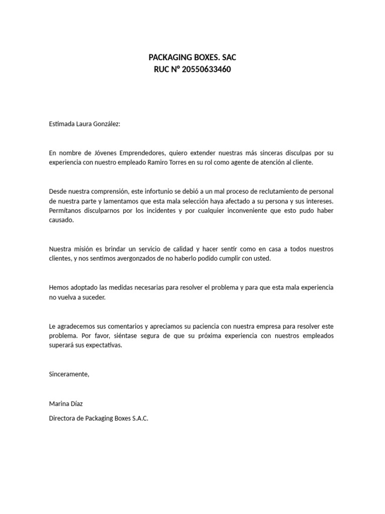 Carta de Disculpas | PDF