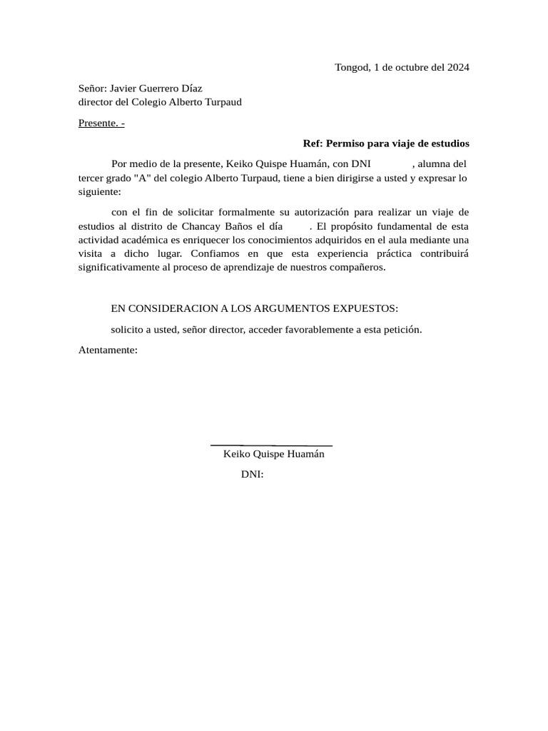 SOLICITUD DE PERMISO KEIKO FINAL | PDF