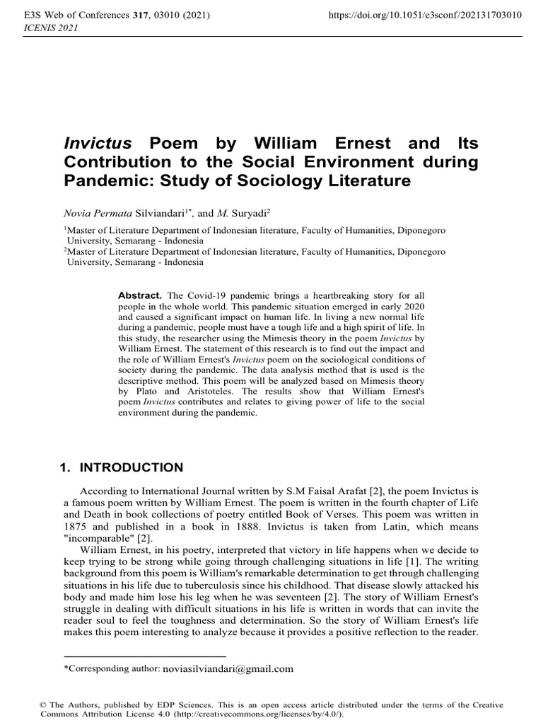 Study of Sociology Literature in The Poem of Invictus | PDF | Poetry ...