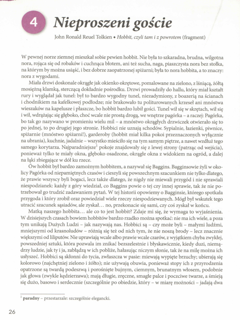 Hobbit - Sprawdzian Czytanie Tekstu Ze Zrozumieniem | PDF