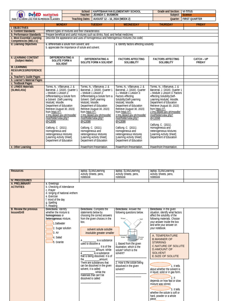 G6 Q1W2 DLL SCIENCE (MELCs) | PDF