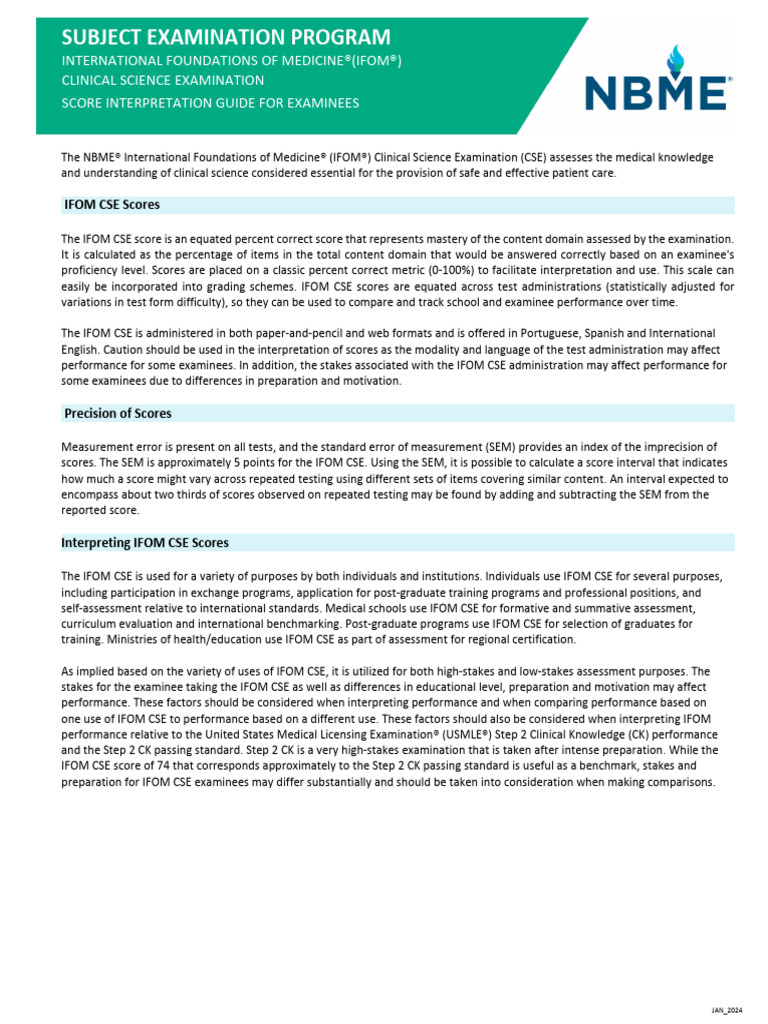 IFOM CSE Score Interpretation Guide For Examinees | PDF