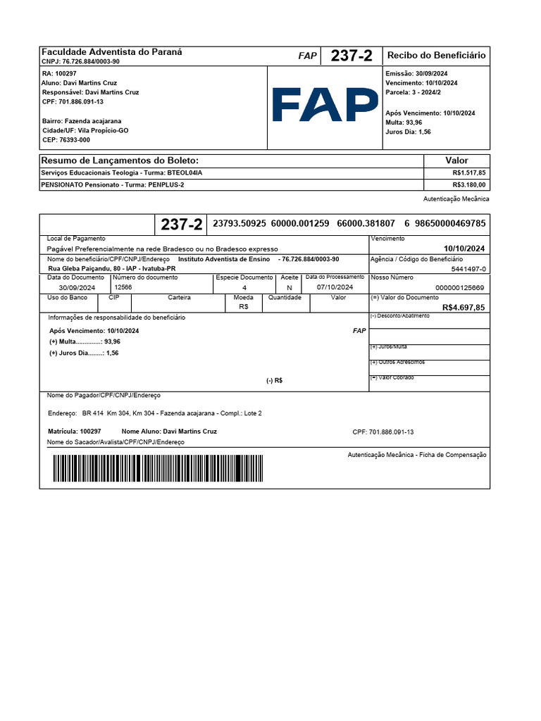 BOLETO FAP DAVI | PDF