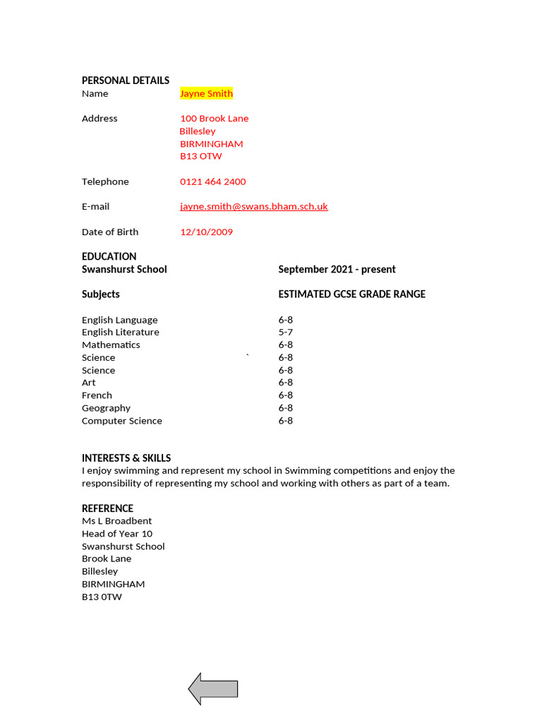 Work Experience - Example of CV and Covering Letter | PDF