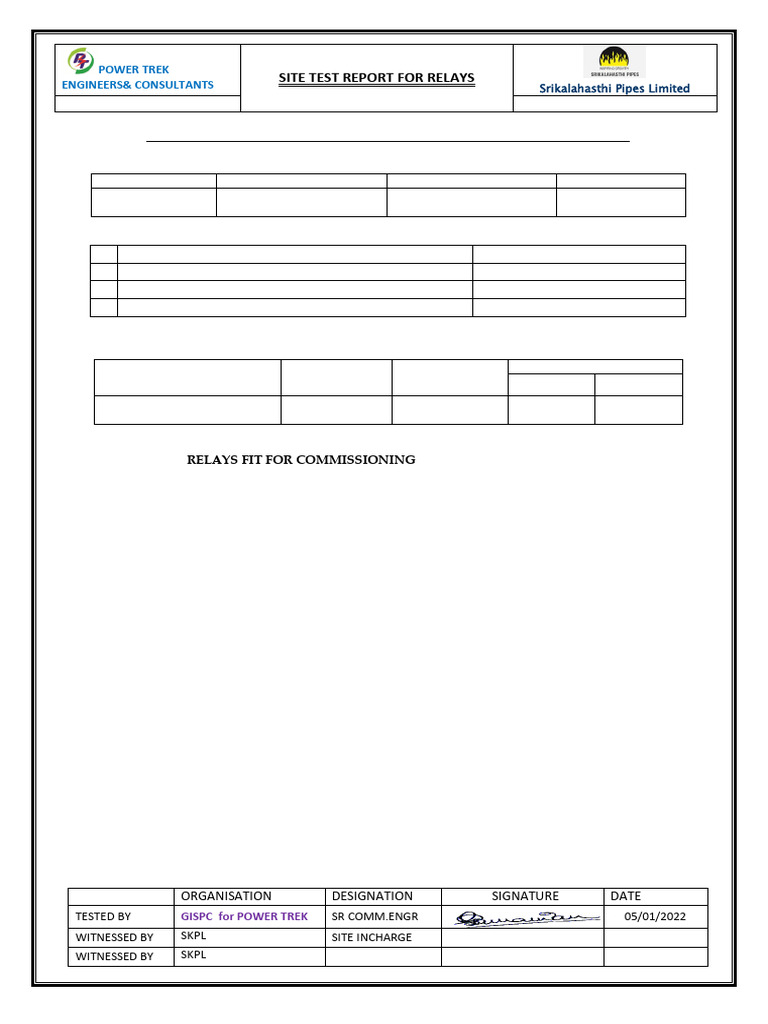 Site Test Report For Trip Relays | PDF