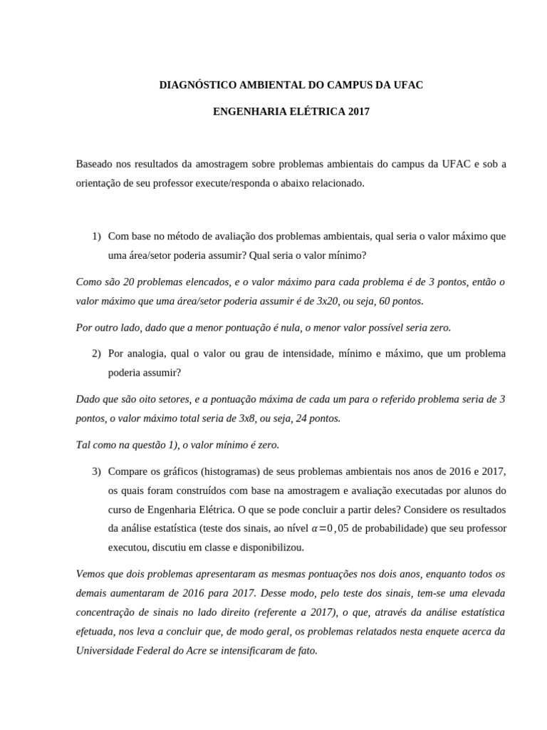 Diagnóstico Ambiental UFAC: Análise 2016-2017 | PDF | Inferência ...