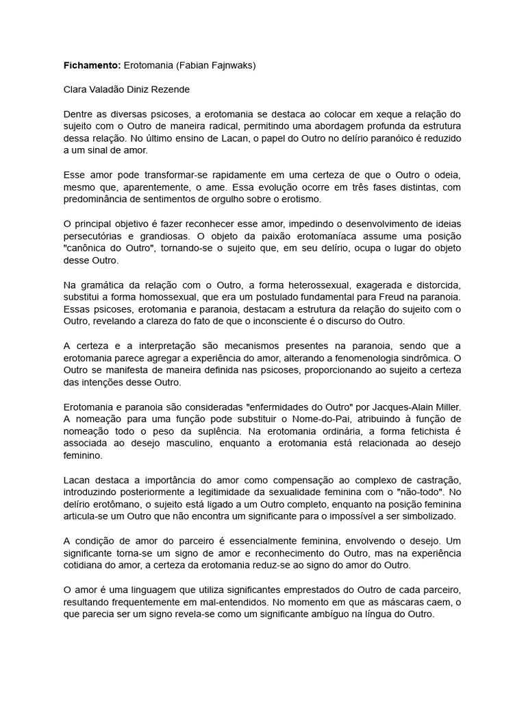 Fichamento - Erotomania | PDF