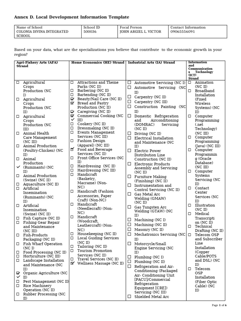 Annex D. Local Development Template - CDIS SHS | PDF