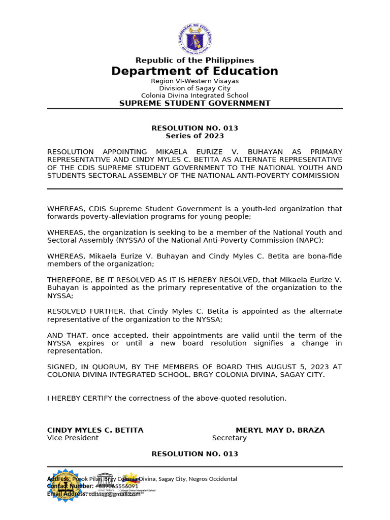 Board Resolution - CDIS SSG | PDF