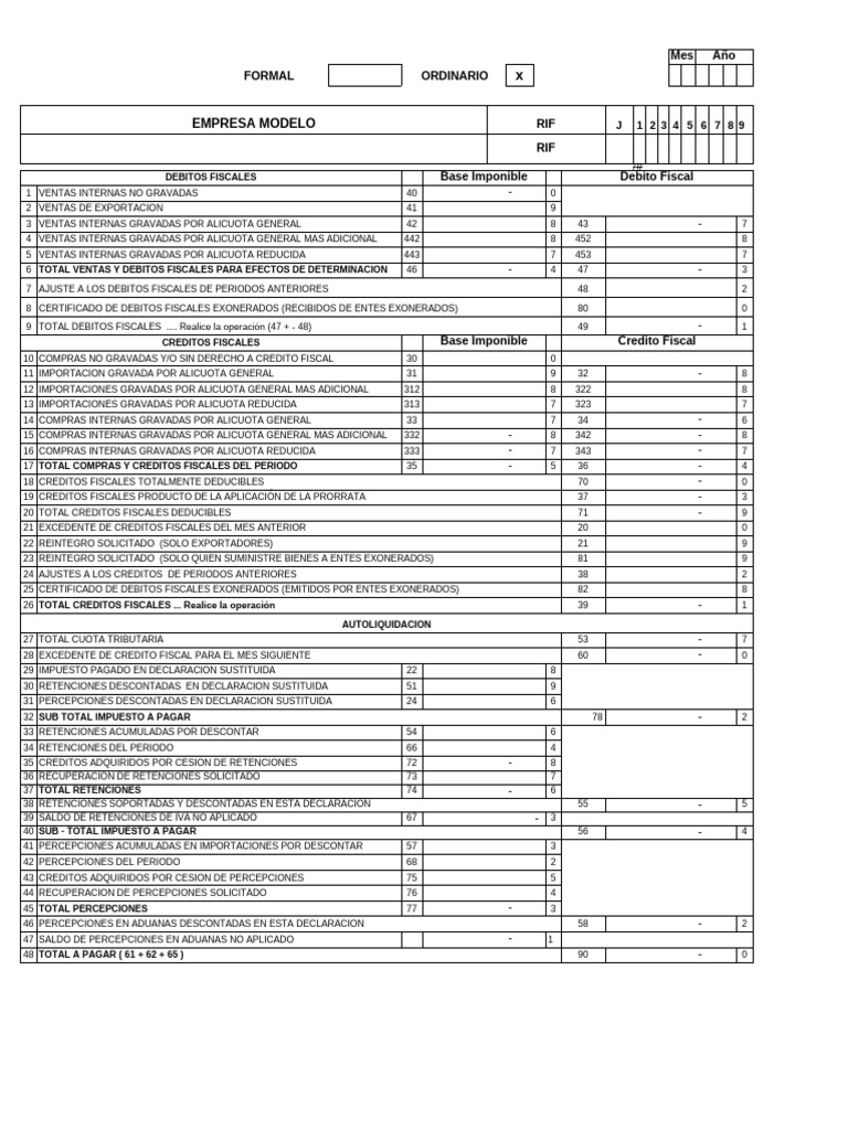 Modelo Planilla de Declaracion Iva | PDF