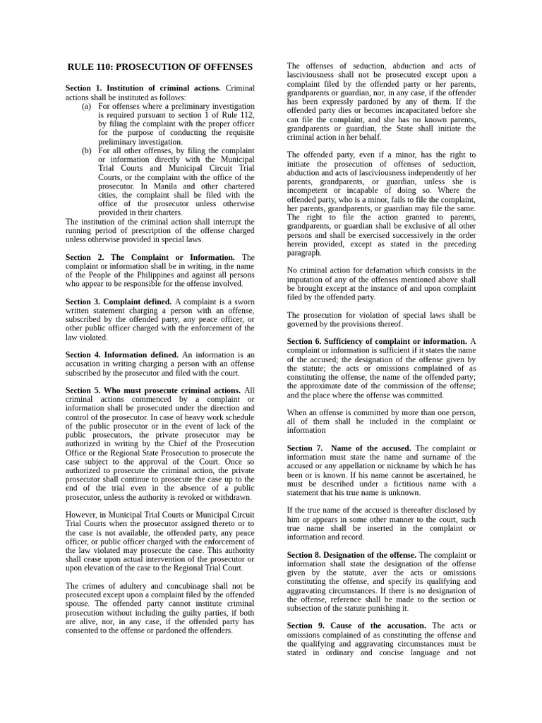 Rule 110 Prosecution of Offenses | PDF | Prosecutor | Crimes