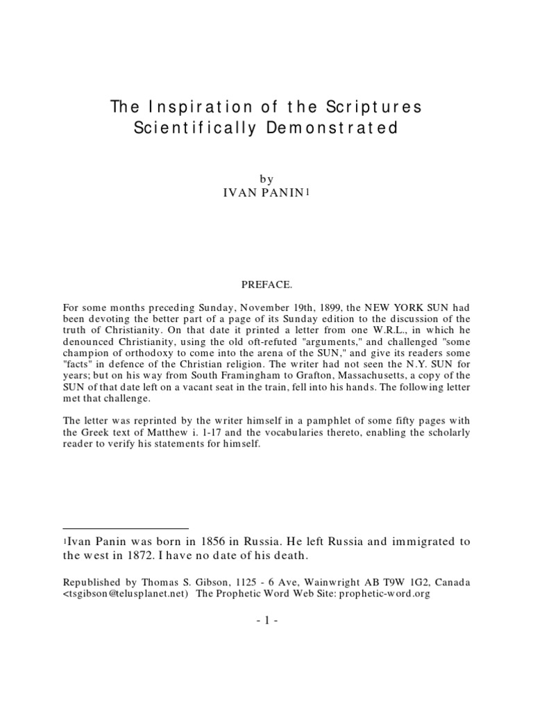 Ivan Panin - The Inspiration of The Scriptures - The Sun Letter | PDF