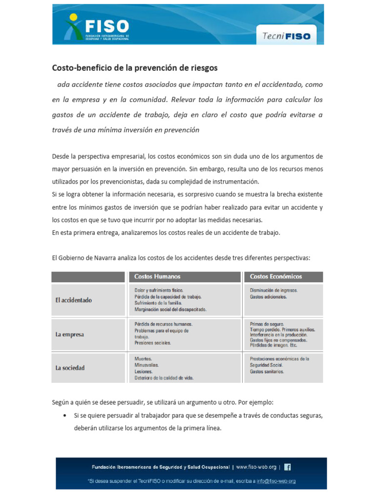 Costo Beneficio de La Prevención de Riesgos | PDF