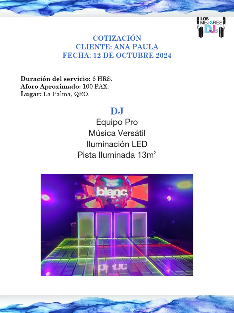 Cotización DJ Para XV Años - Ana Paula - 100 PAX - QRO | PDF