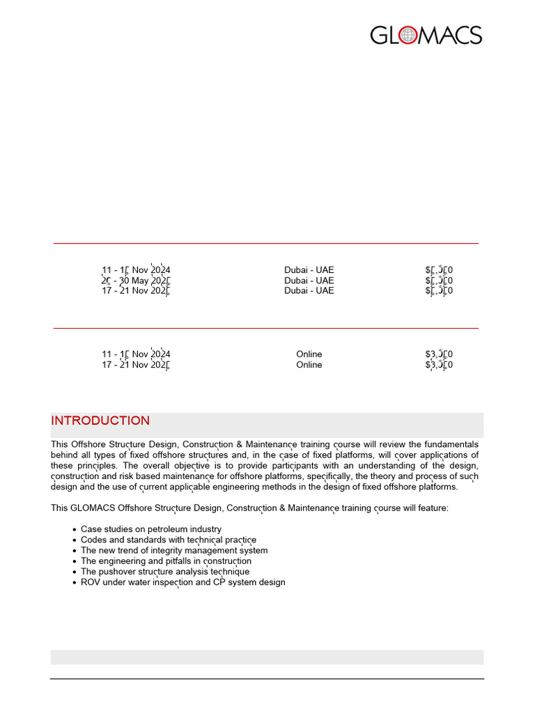 Glomacs Training Consultancy Offshore Structure Design Construction ...