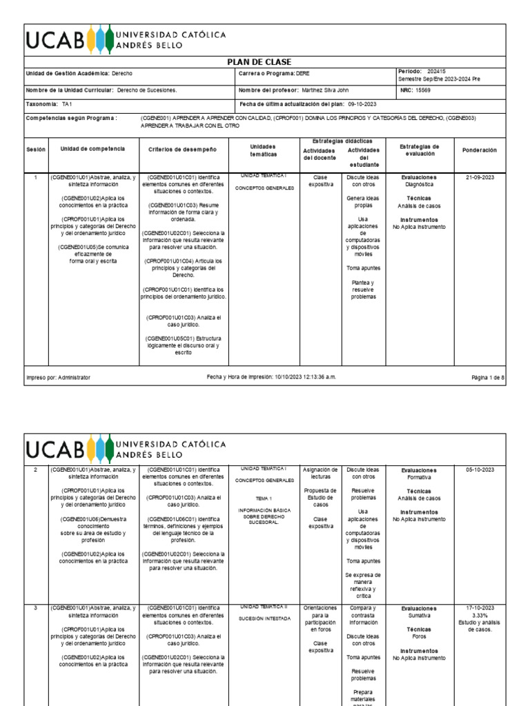 Plan Clase 15569 | PDF