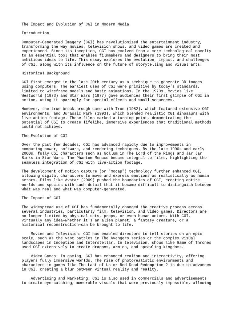 The Impact and Evolution of CGI | PDF