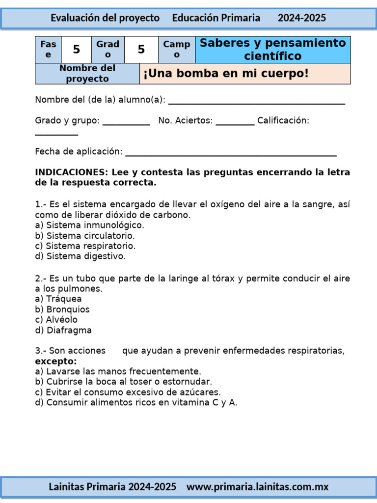5to Grado Octubre - Examen 06 Una Bomba en Mi Cuerpo (2024-2025) | PDF