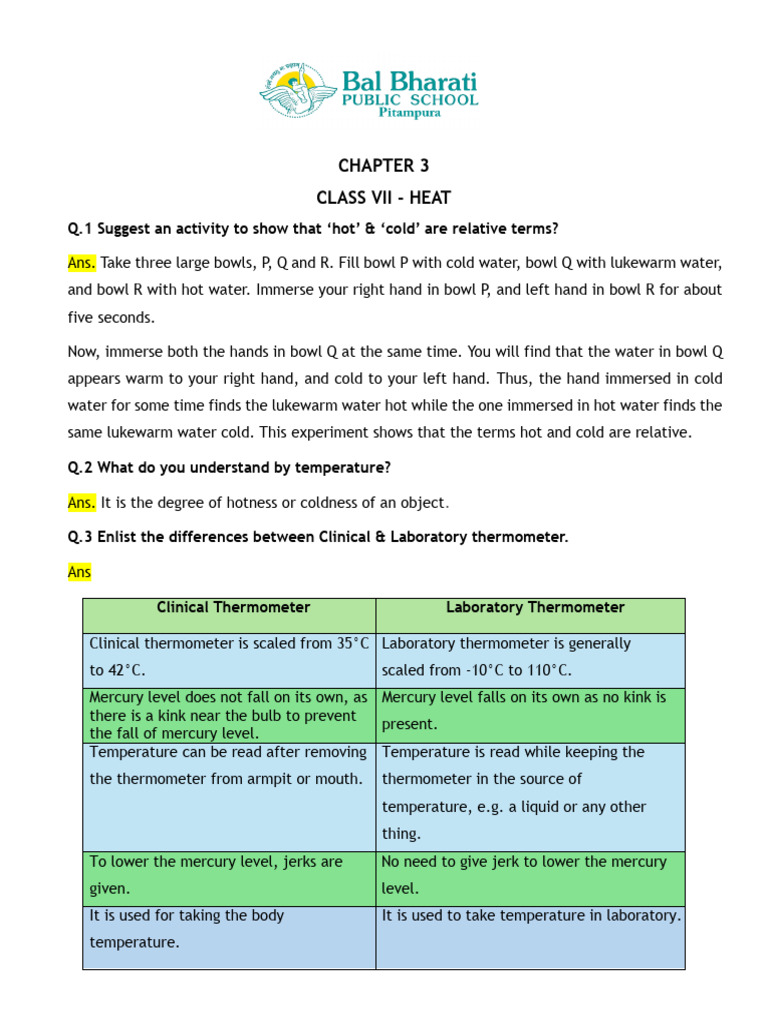 HEAT - Class VII - 2024 | PDF | Thermometer | Heat Transfer