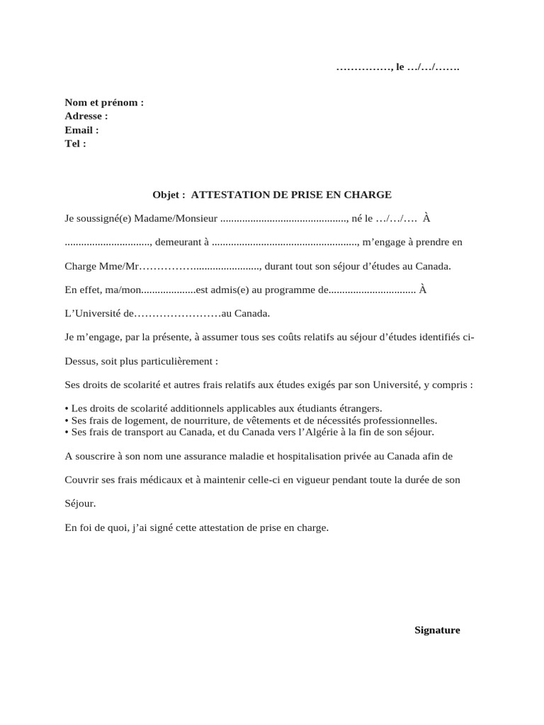 Attestation de Prise en Charge | PDF