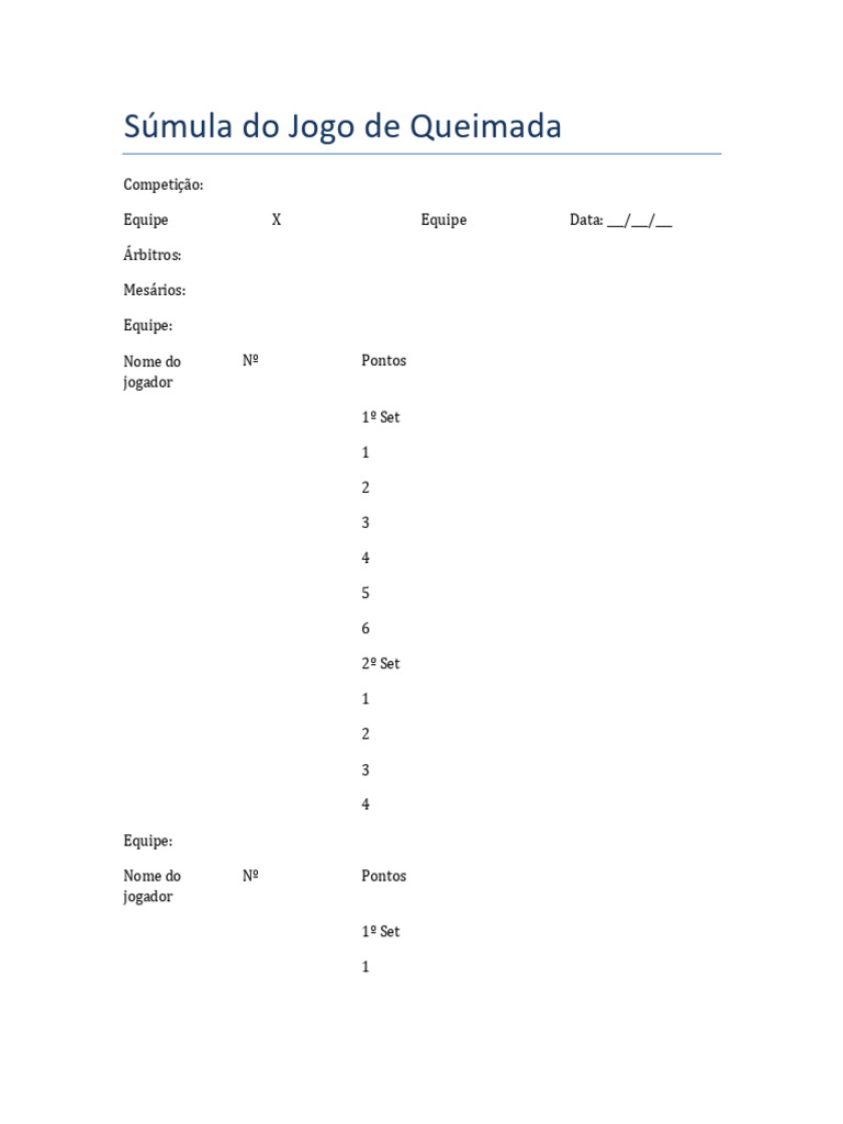 Sumula Jogo Queimada Corrigido | PDF