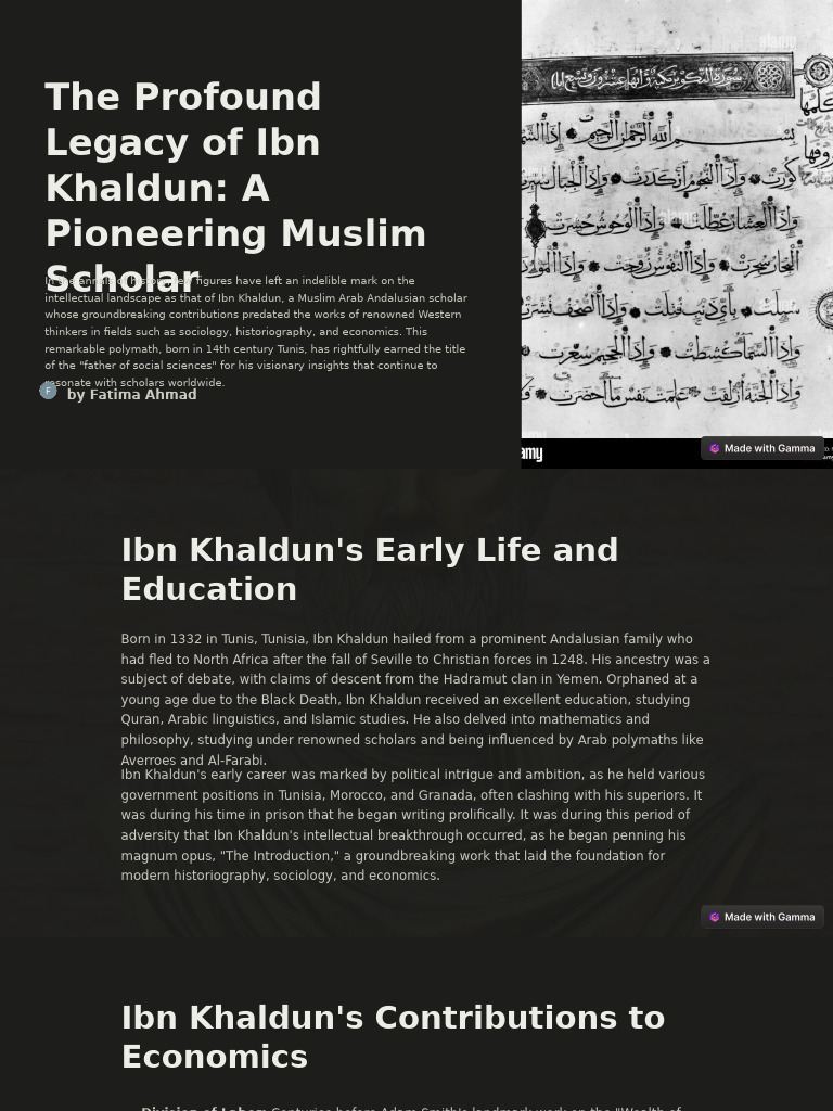 The Profound Legacy of Ibn Khaldun A Pioneering Muslim Scholar | PDF