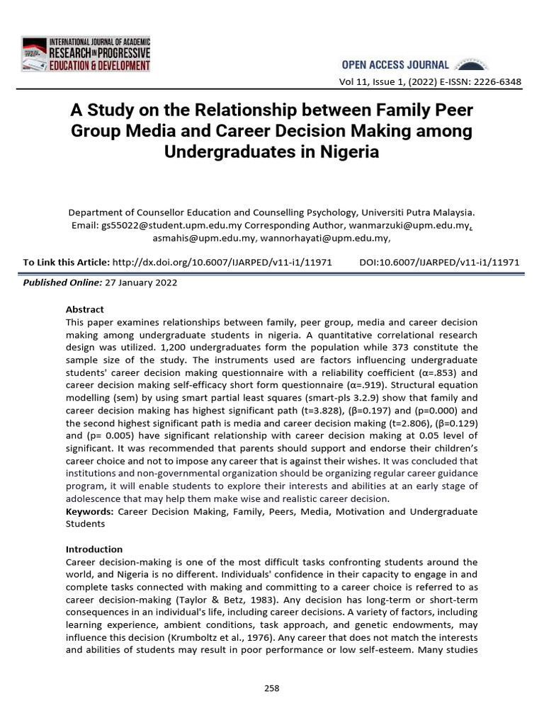 A Study On The Relationship Between Family Peer Group Media and Career ...