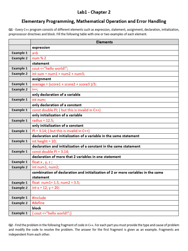 Lab01 - Sample Answers | PDF