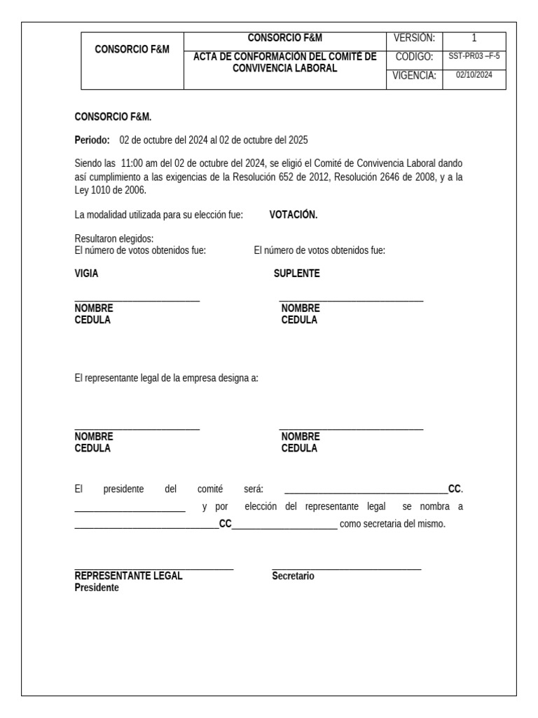 SST-PR03-F-05. ACTA CONFORMACIÓN | PDF