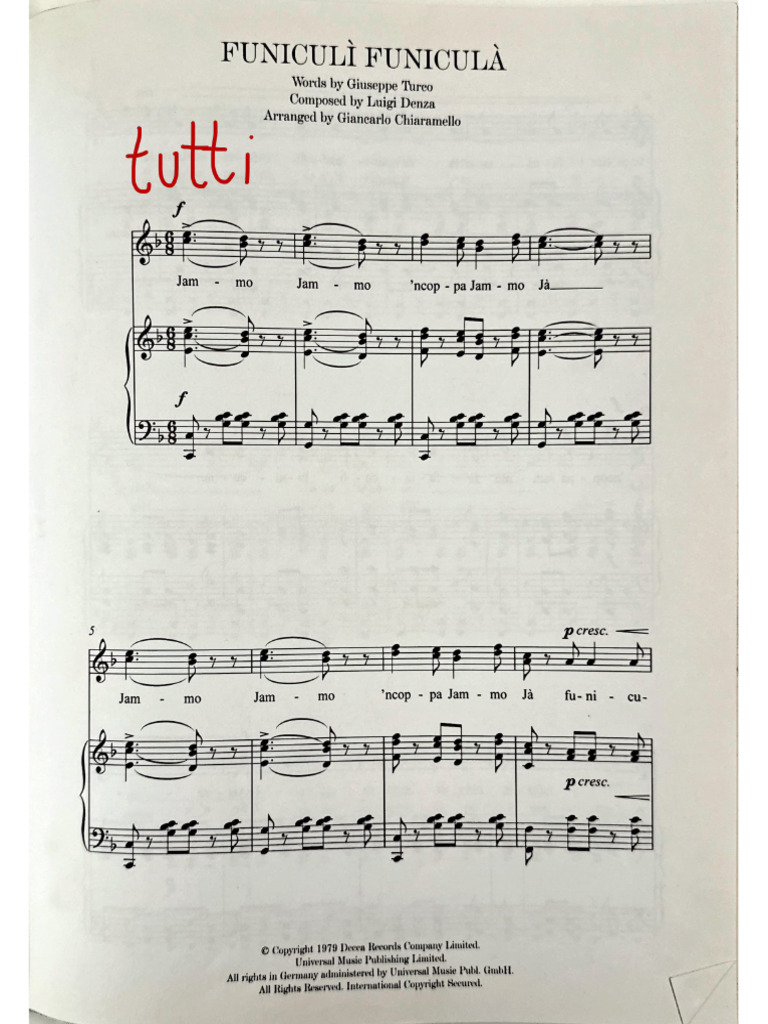 Funiculì Funiculà With Divisions | PDF