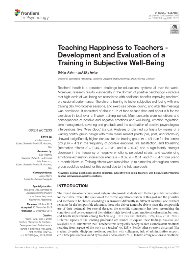 Teaching Happiness To Teachers Article | PDF