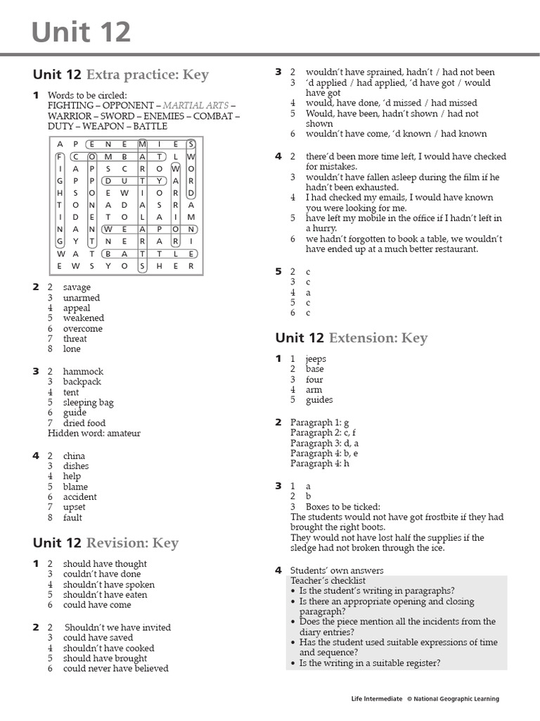 Int U12 AnswerKey | PDF